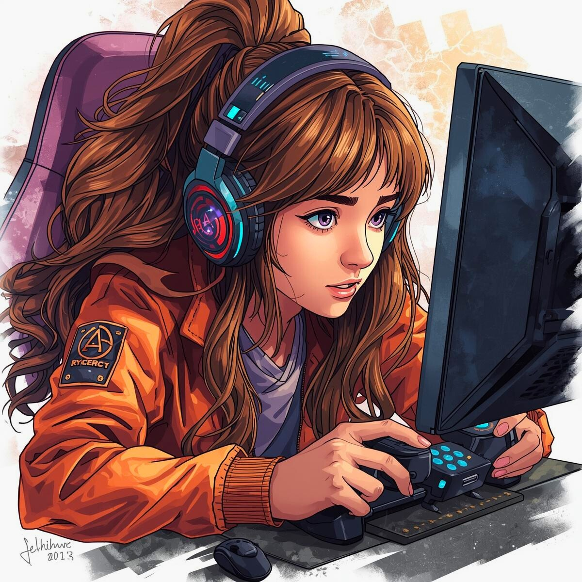 Sylvia -Girl Wearing Headphones Playing Games (velvet cloth) Fairy Dust ...