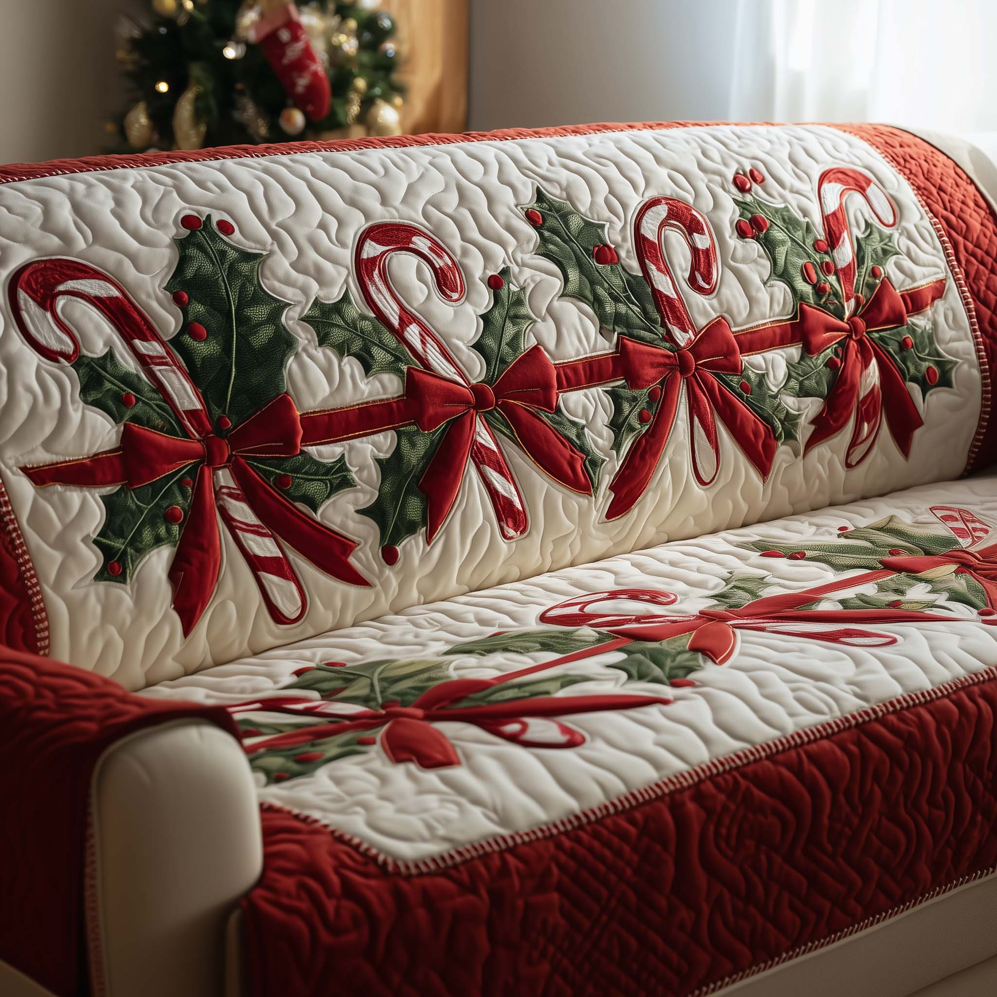 Candy Cane Quilted Sofa Cover GFTOTG1749