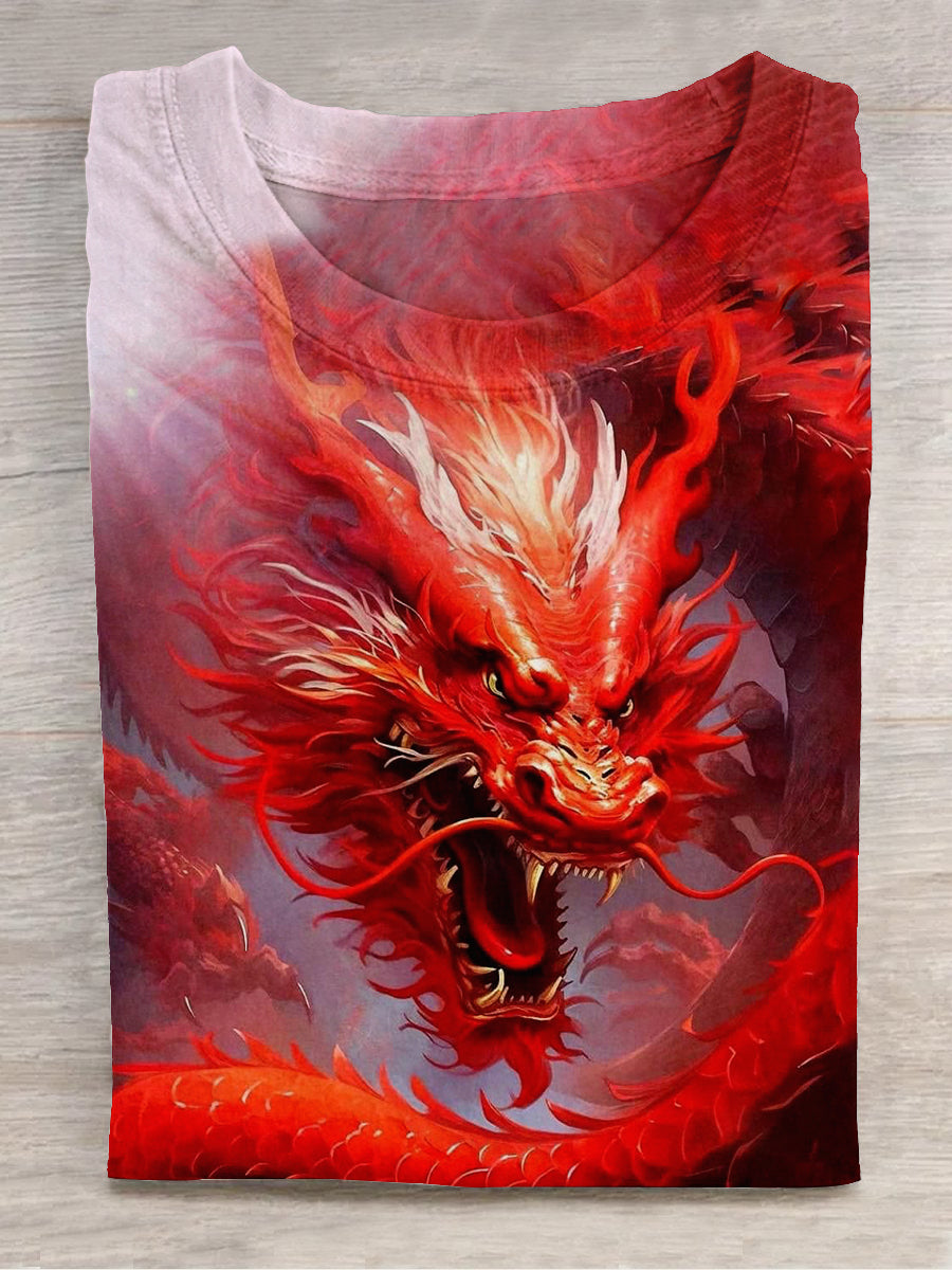 Graphic Tee Unisex Dragon Art Print Crew Neck Short Sleeve T-Shirt