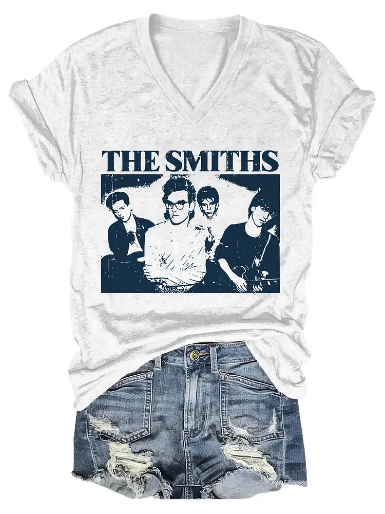 The Smiths Blue Vintage Color V-Neck T-shirt