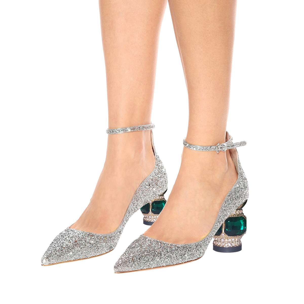 Silver Glitter Chunky Heel Ankle Strap Pumps Vdcoo