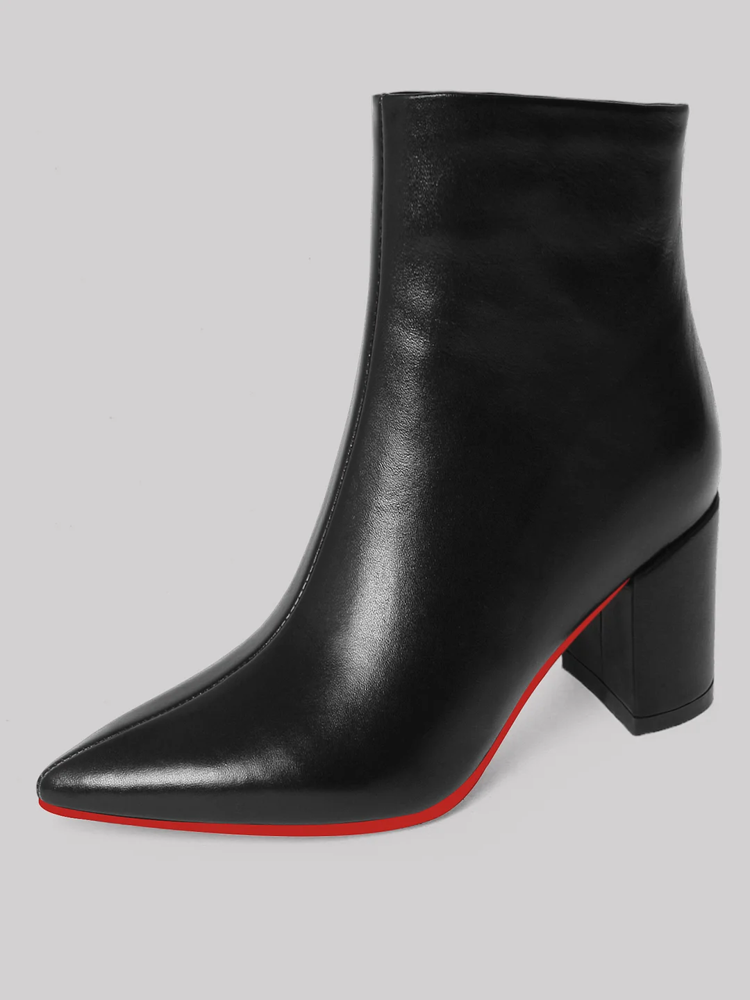 75mm Women's Ankle Booties Chunky Block Heel Pointed Toe Zipper Red ...