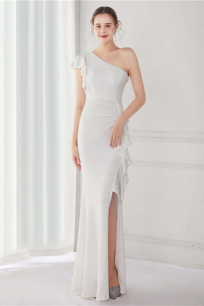 Daisda One Shoulder Long Mermaid Evening Dress With Sequins Split Ruffle Online