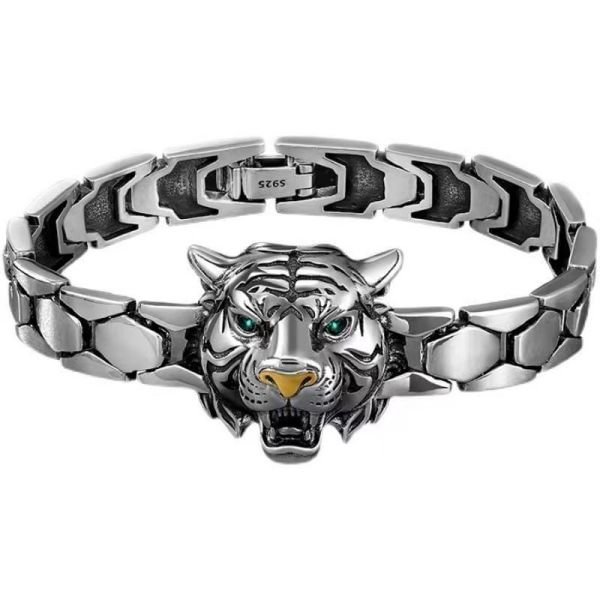 Sterling Silver Tiger Head Chain Bracelet
