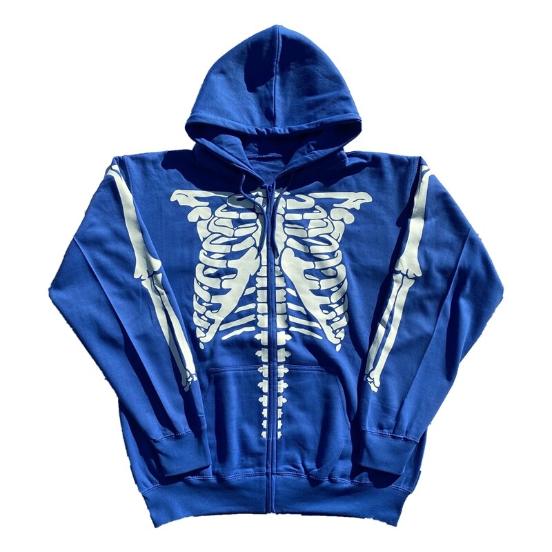 E-girl Gothic Diamonds Skeleton Jacket Coat Zip Up Hooded Autumn Black ...