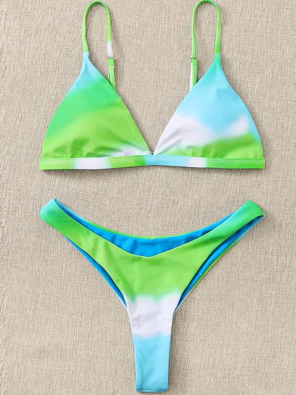 Coolness Gradient Printing Triangle Bikini Swimsuit
