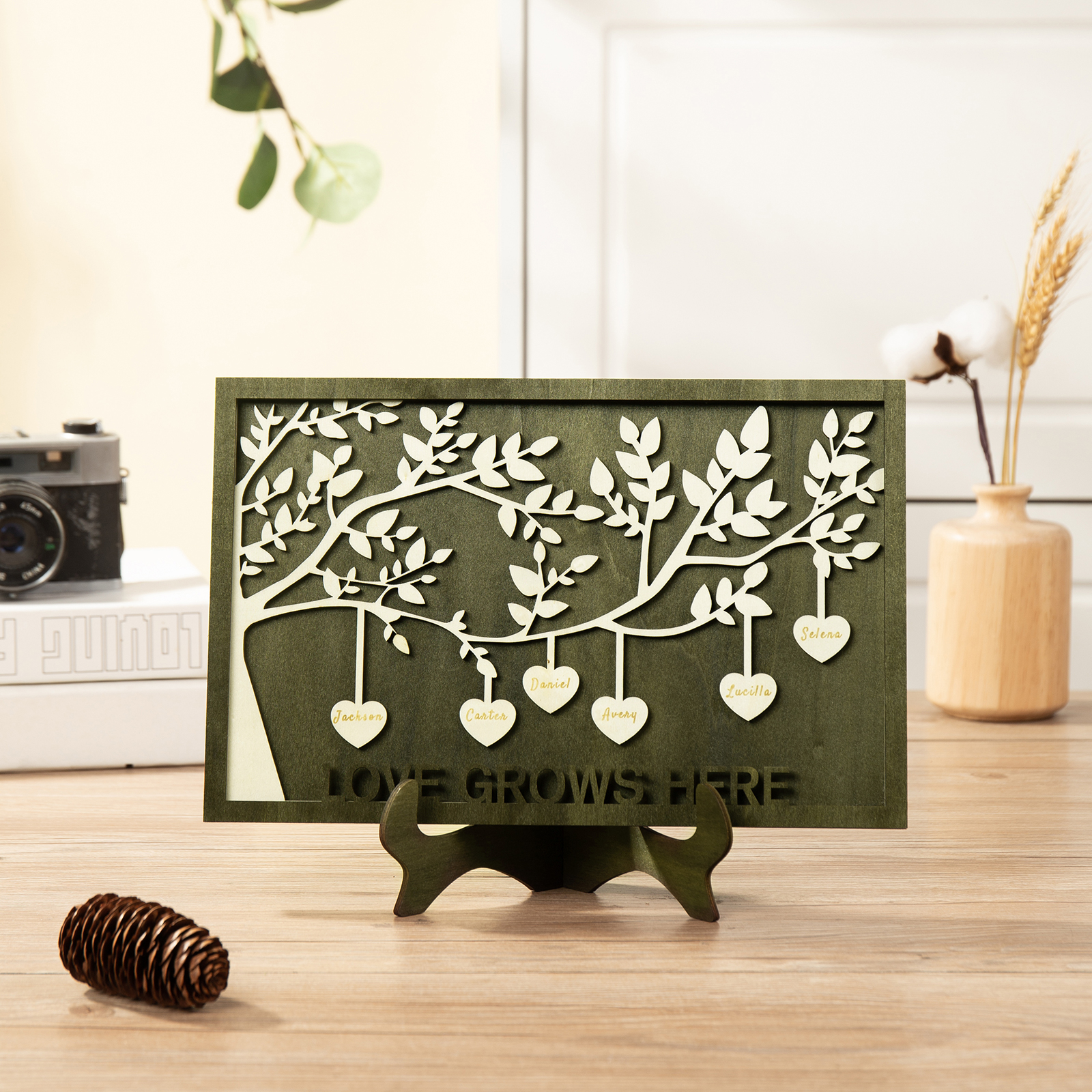 Family Tree Wood Frame Personalized Family Tree Sign Engrave 6 Names ...