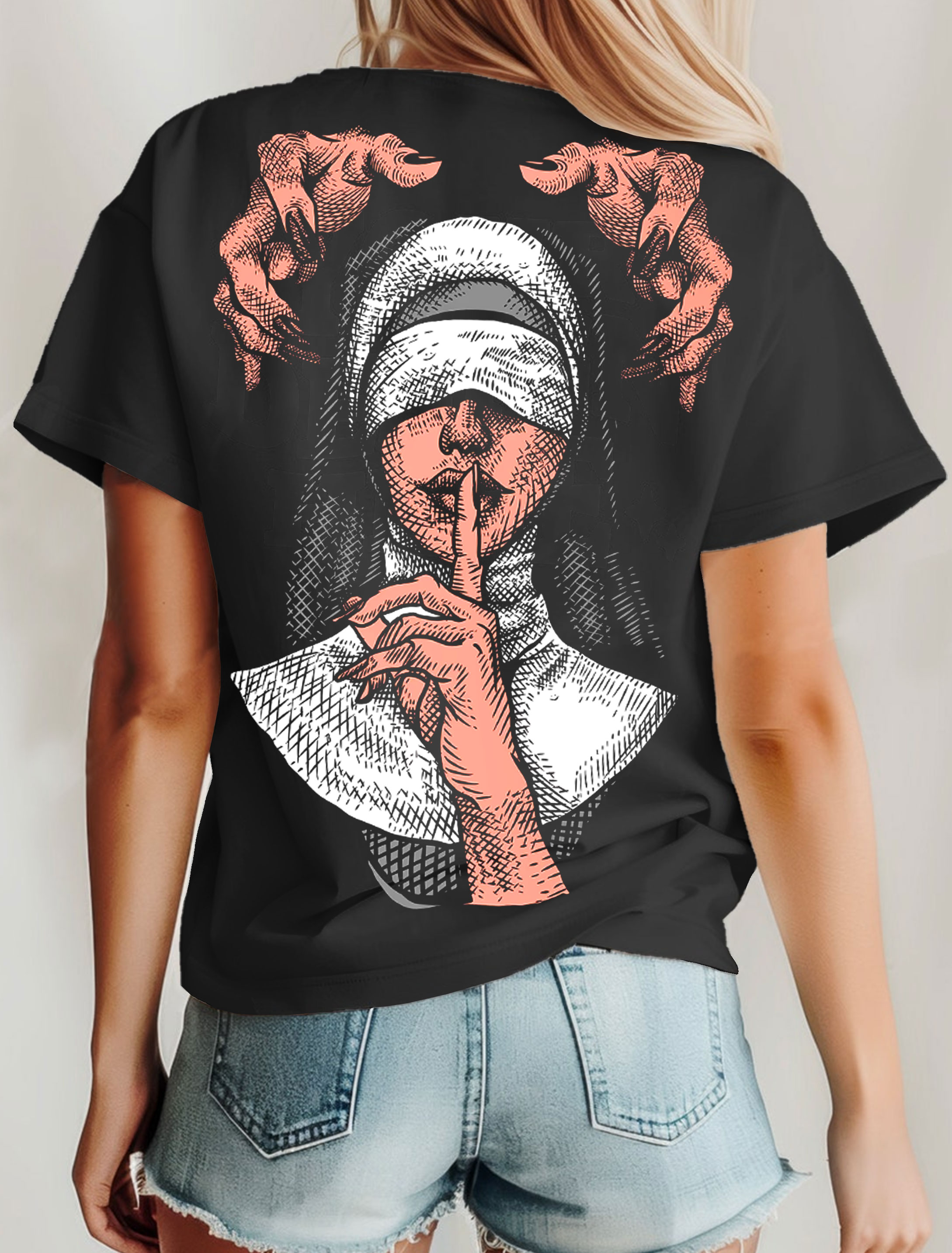Shh Nun Art Print Casaul Short Sleve T-shirt