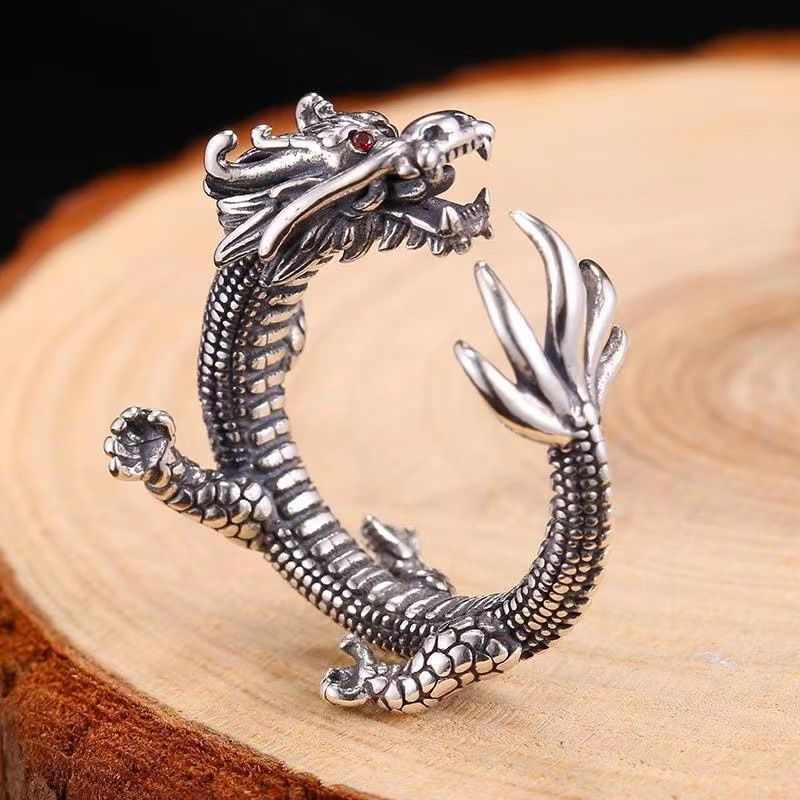 Sterling Silver Cubic Dragon Coil Ring