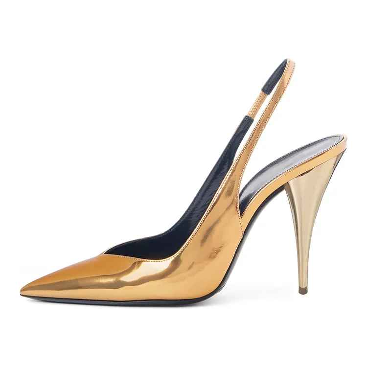 Gold Metallic Slingback Pointy Toe Pumps Vdcoo