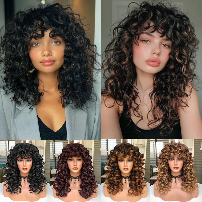 Curly hair with Curly Bangs Glueless Wig 2C