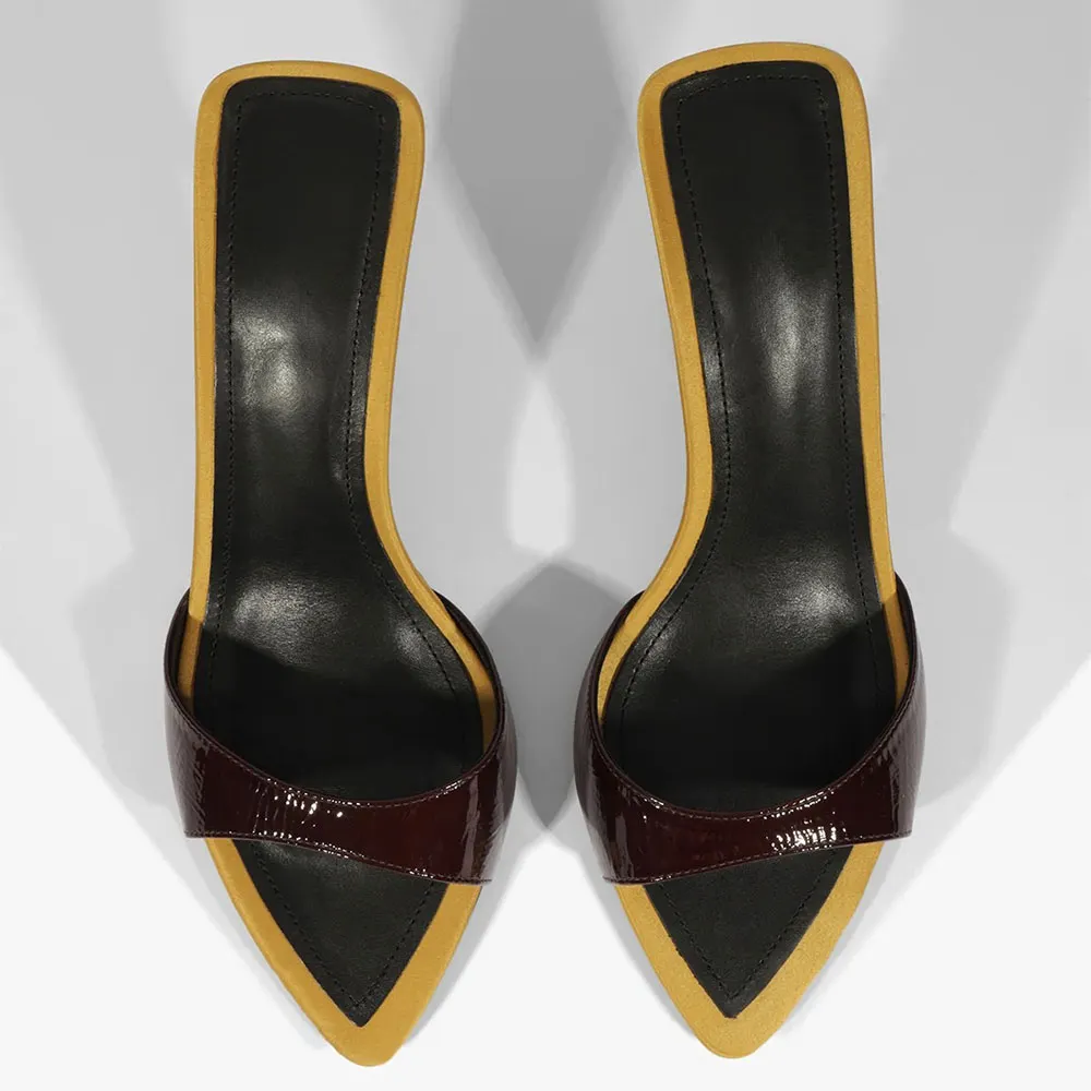 Maroon Pointed Toe Mid Stiletto Heel Mules Sandals for Women