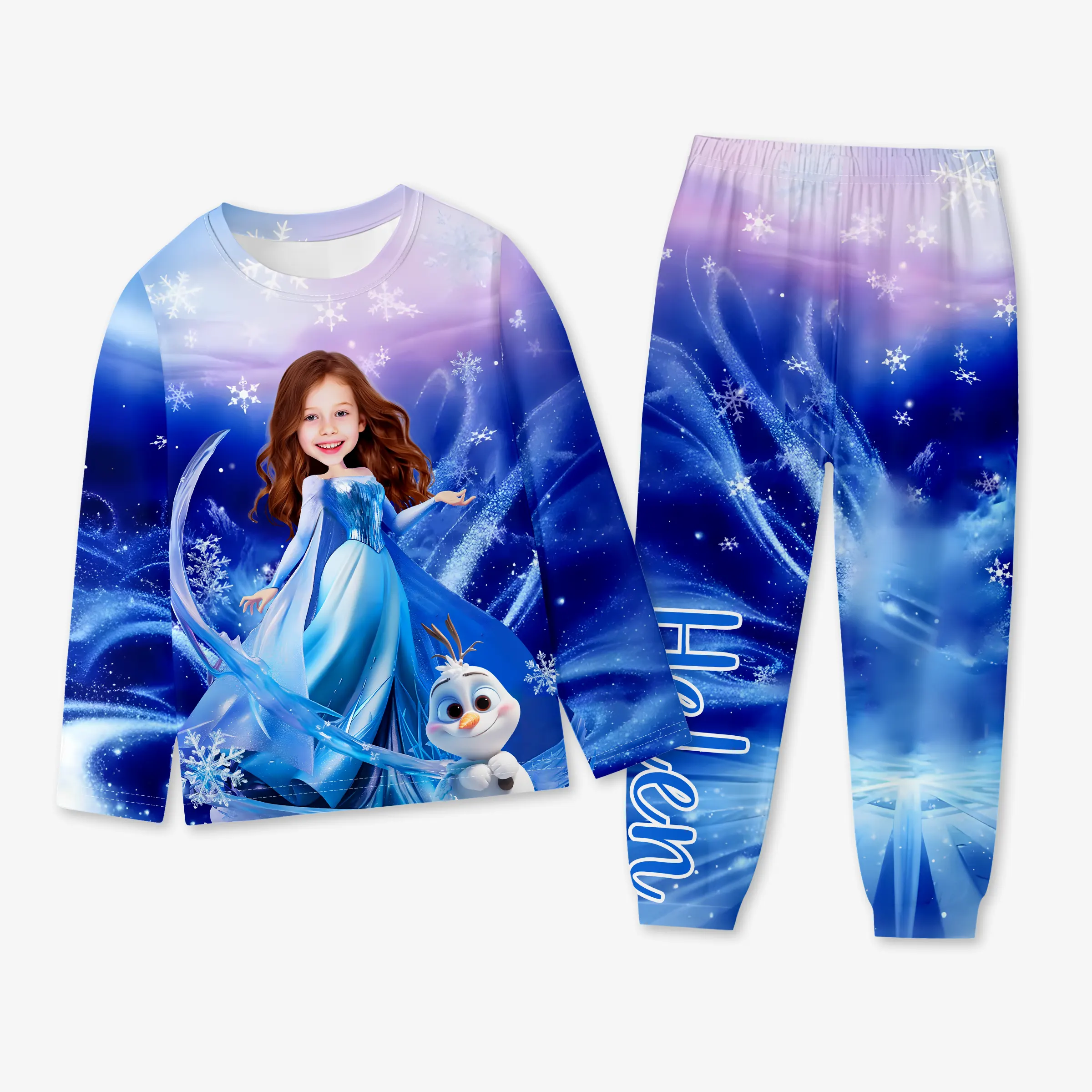 Custom Crew Neck Elsa Princess Long Sleeve Child's Pajama Set