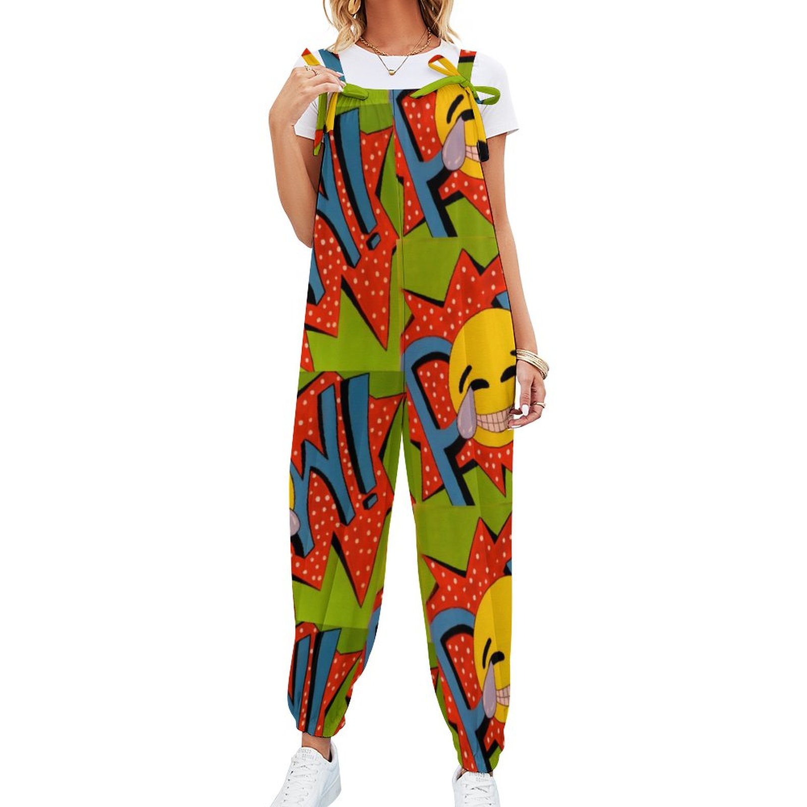 SFNEEWHO Emoji Pow Wow Boho Vintage Loose Overall Corset Jumpsuit ...
