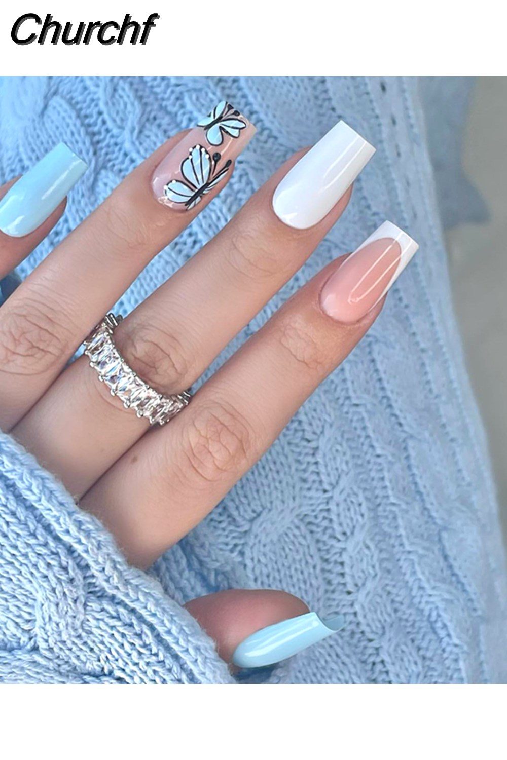 Churchf Detachable Coffin False Nails Wearable French Ballerina Flower ...