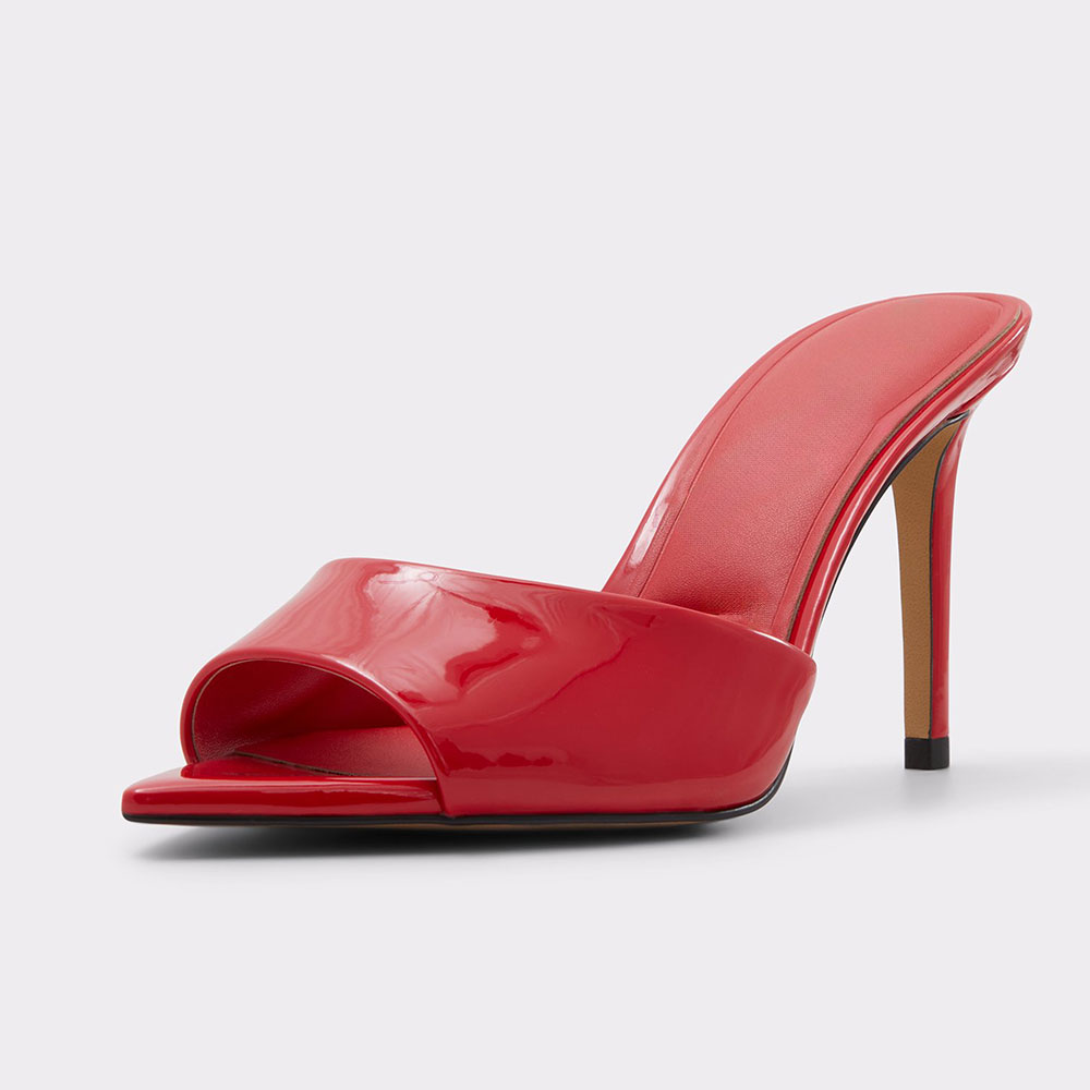 FSJ Patent Leather Open Toe Stiletto Heel Mules Sandals in Red