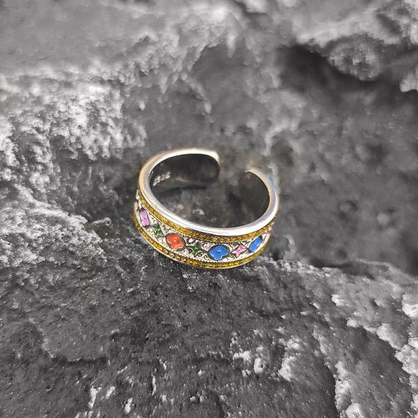 Sterling Silver Colorblock Drip Glaze Flower Ring