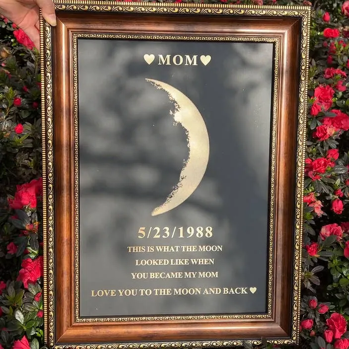 Custom Moon Phase Frame With Your Text, Custom Birth Date Art Frame ...