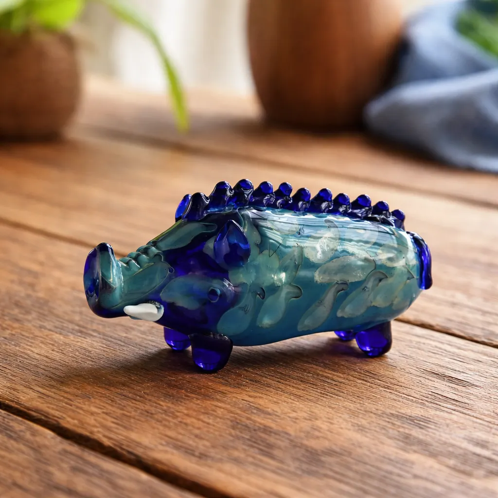 "The Razorback" Wild Boar Glass Pipe - Cloudy Blue Sculpture | Buy ...
