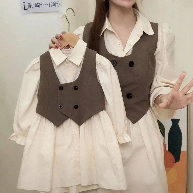 Mother and Daughter Clothes Set Long Sleeve Dress and Vest Spring ...