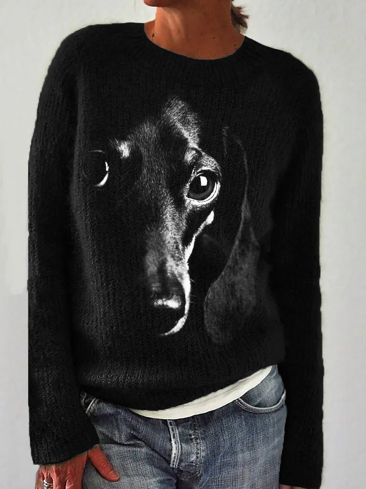 Black Dog Face Cozy Knit Sweater