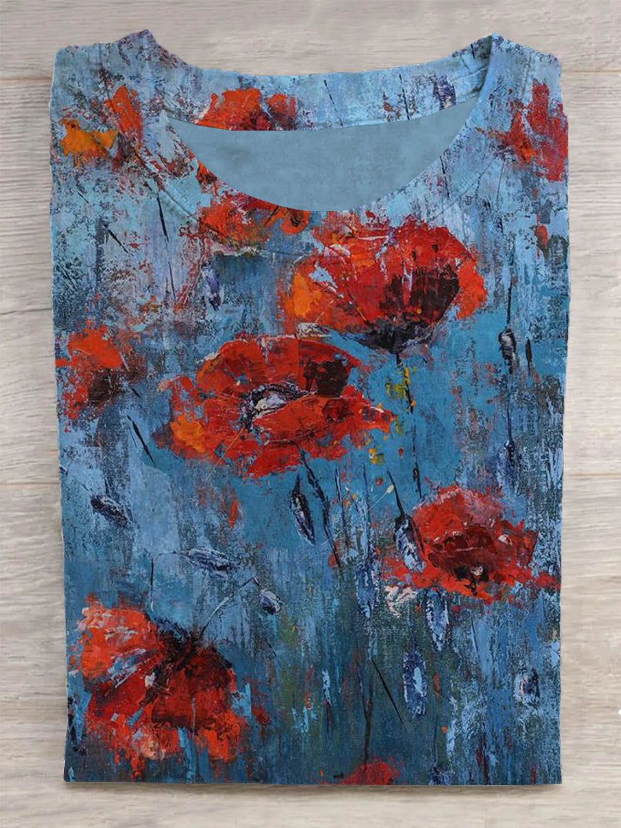 Unisex Poppy Flower Painting Abstract Print T-Shirt