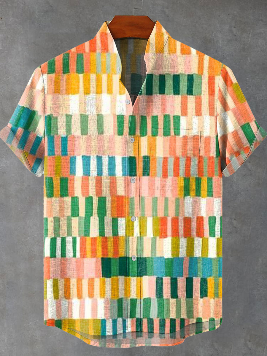 Vintage Geometric Pattern Art Print Casual 100% Cotton Shirt