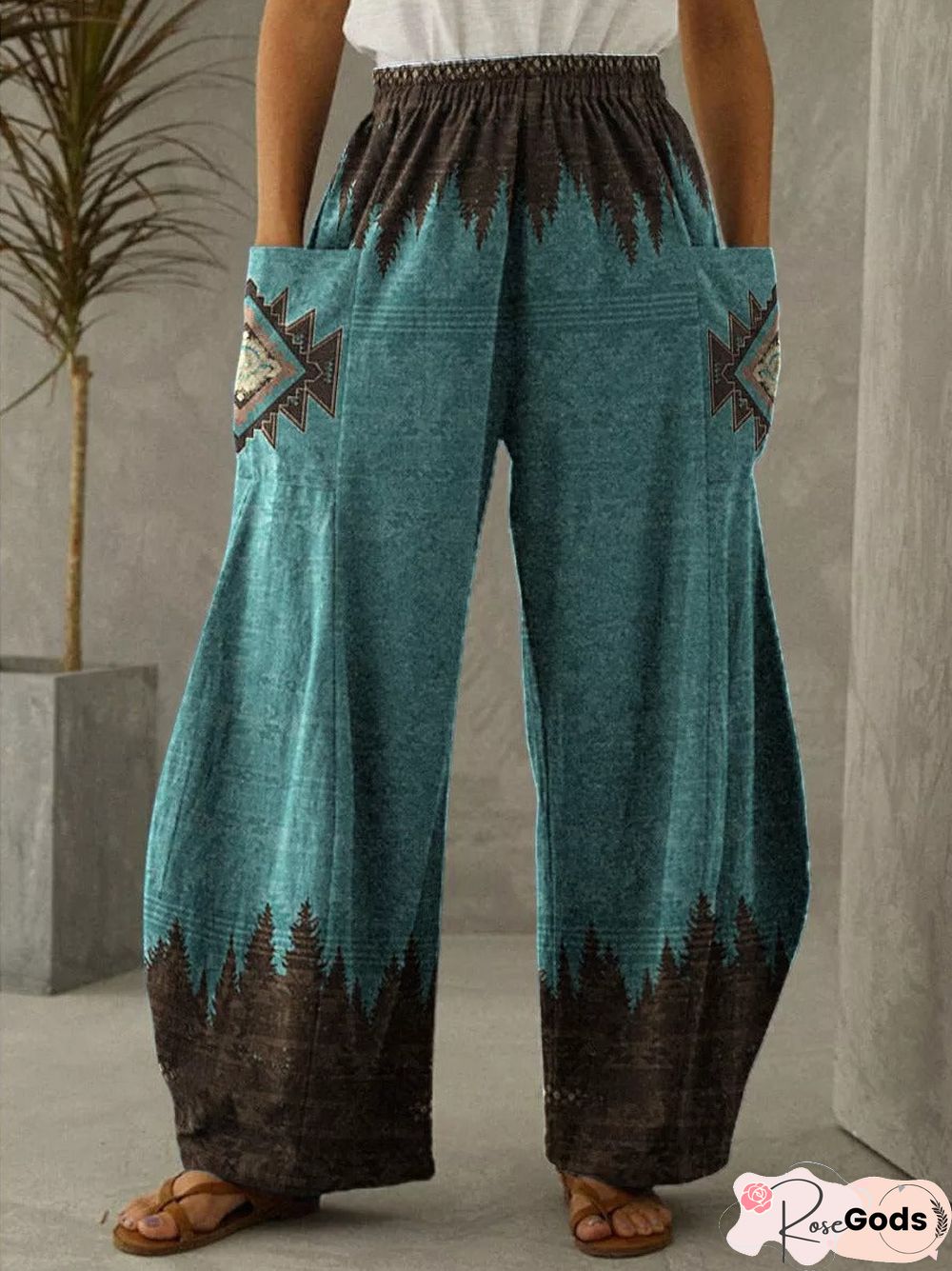 Womens Aztec Forest Pattern Loose Pant
