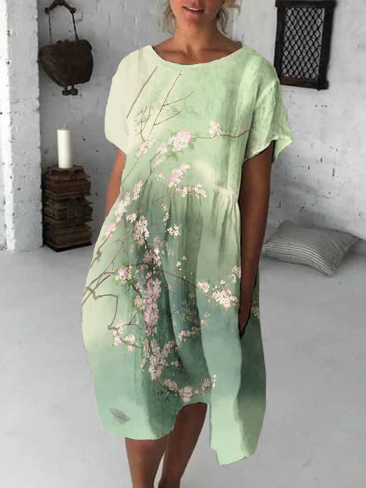 Cherry Blossom Japanese Flowy Midi Dress