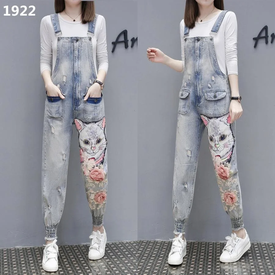 Kawaii Flower Cat Overalls Pants SP14322