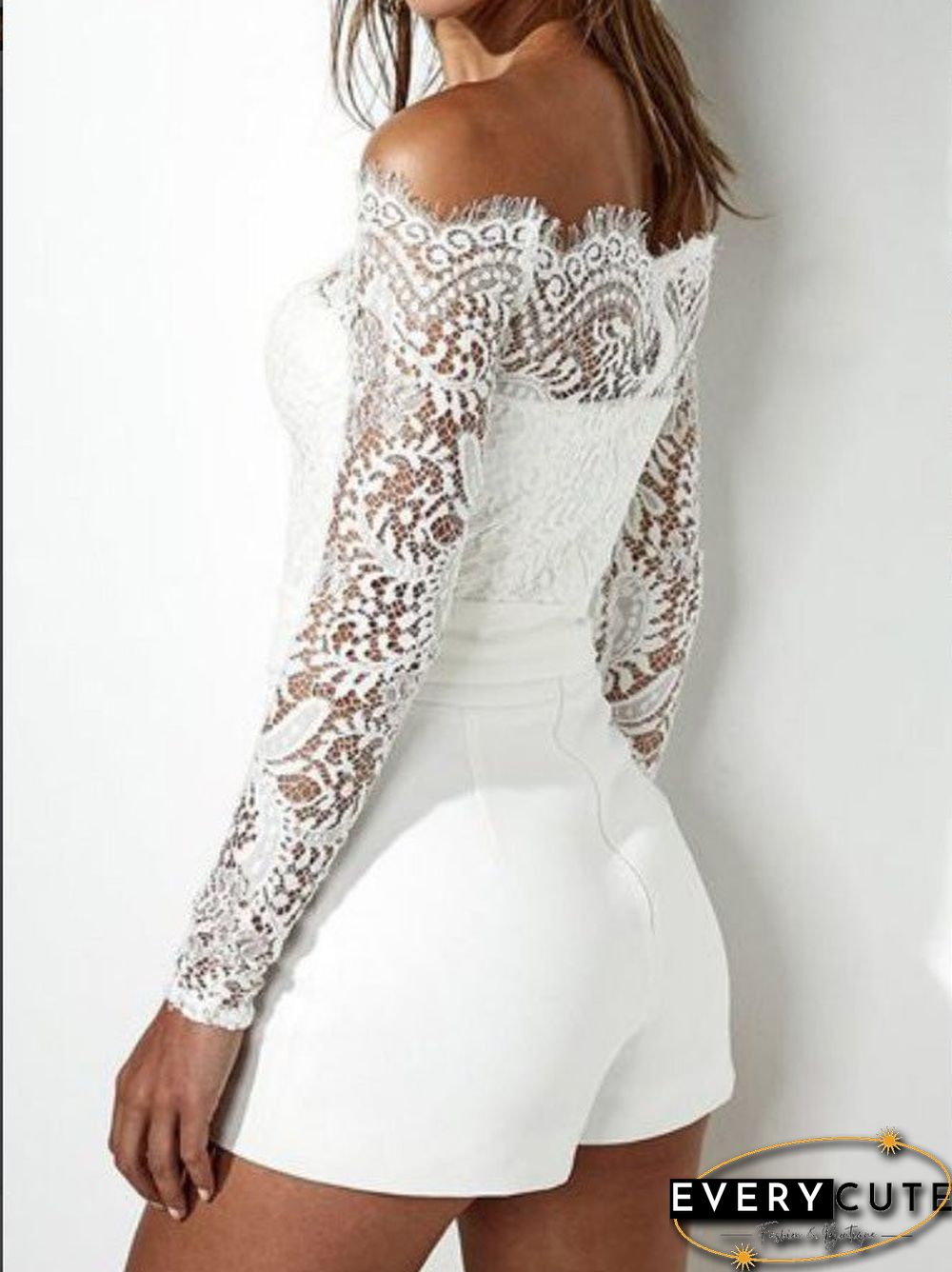 Women'S Jumpsuits One-Shoulder Lace Long Sleeve Lace Up Jumpsuit