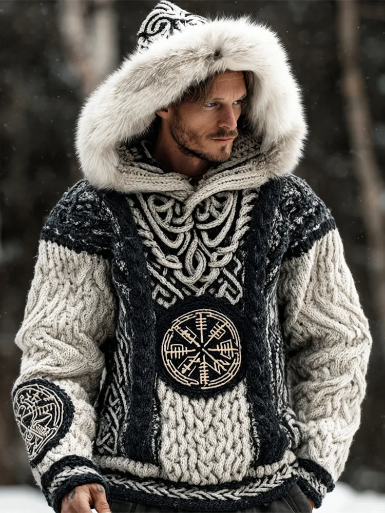 Viking Helm Of Awe Design Men's Hooded Sweater