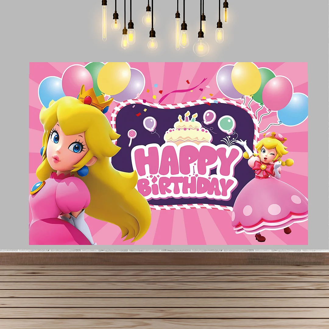 Custom-made Princess Peach Vinyl Backdrop for Cartoon Girl's Happy ...