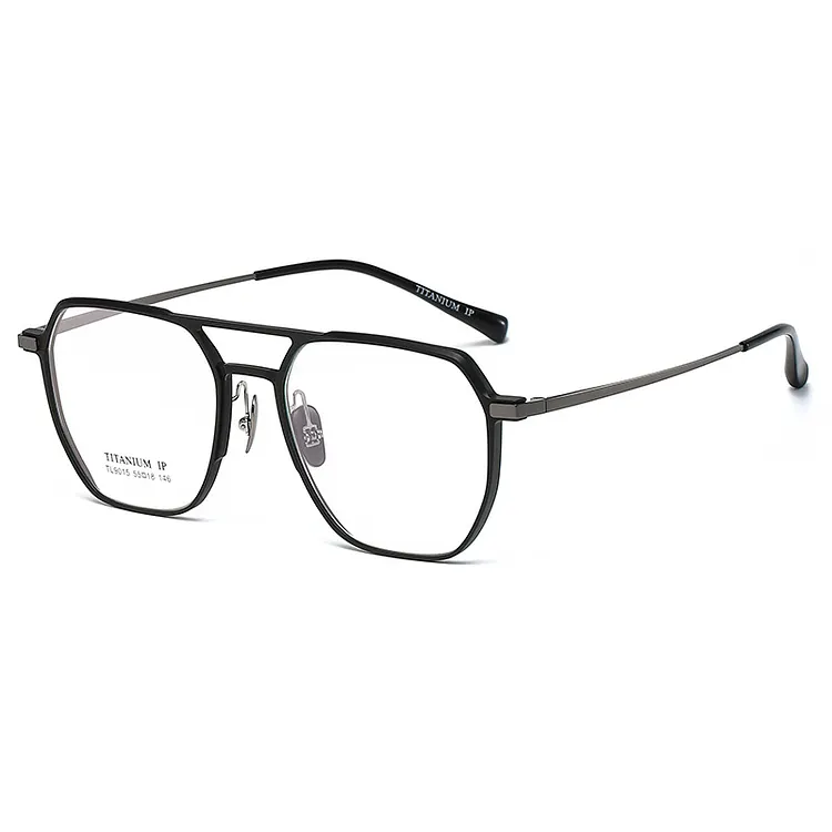 Retro Polygon Ultra Light Pure Titanium Eyewear Pilot Double Bridge ...