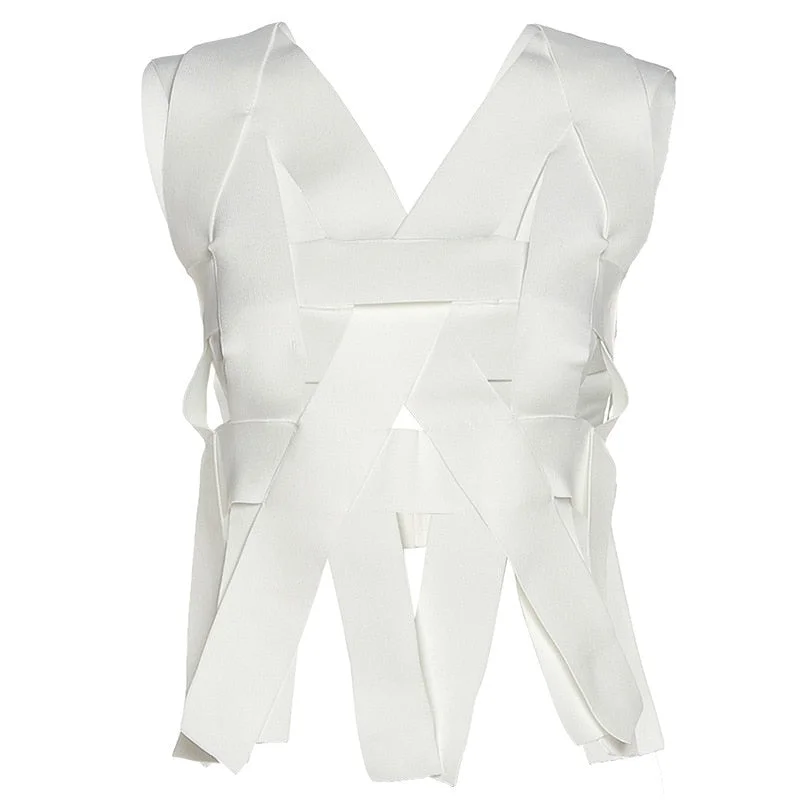 Simeunal Criss Cross Stretch Hollow Out Tank Tops V Neck Sleeveless ...