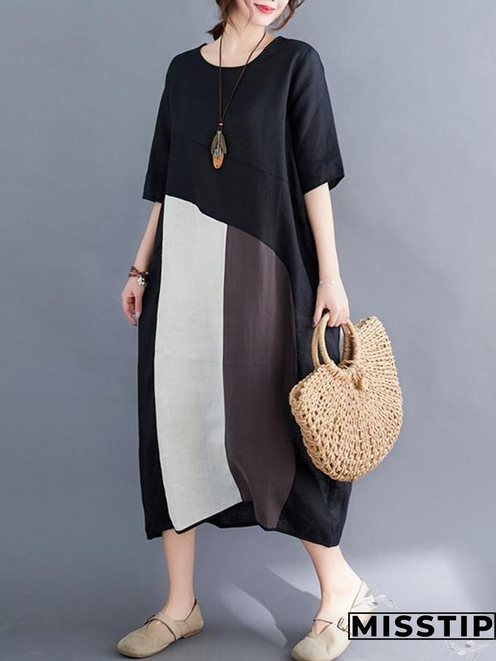 Artistic Retro Split-Joint Cropped Dress - MissTip