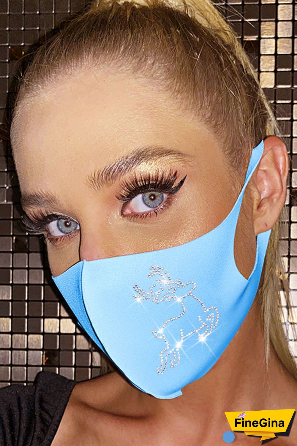 FineGina Blue Casual Solid Patchwork Hot Drill Mask