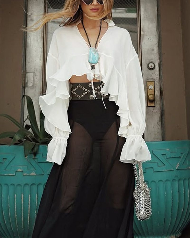 Lightweight Lace-up Shawl Blouse