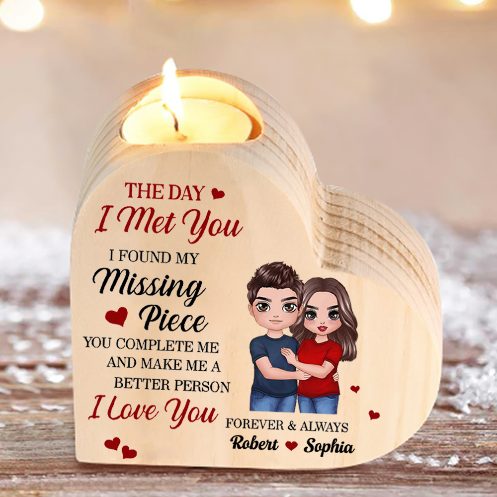 "I FOUND MY Missing Piece" Couple Heart Candle Holder Wooden ...