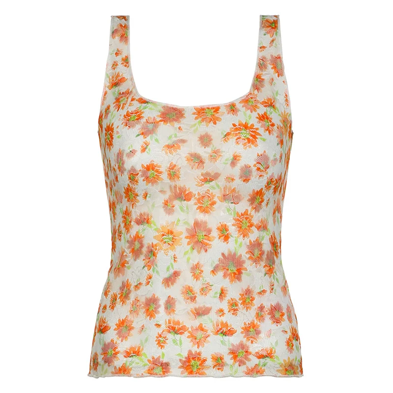 AESTHETIC FLOWERS SQUARE NECK CAMI TOP