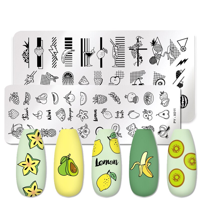 PICT YOU Summer Fruits Nail Stamping Plates Line Stripe Image Transfer ...