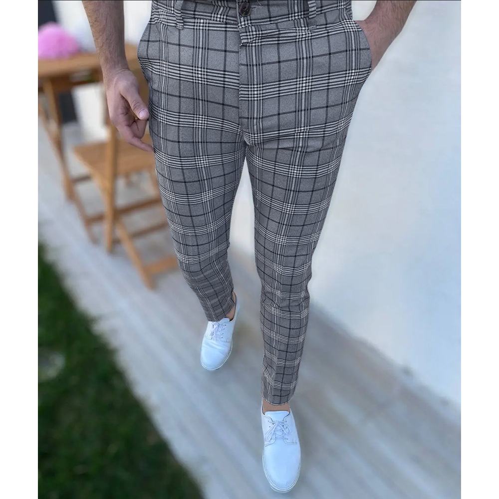 Man's clothing Men's 3D plaid striped slacks | Desvips