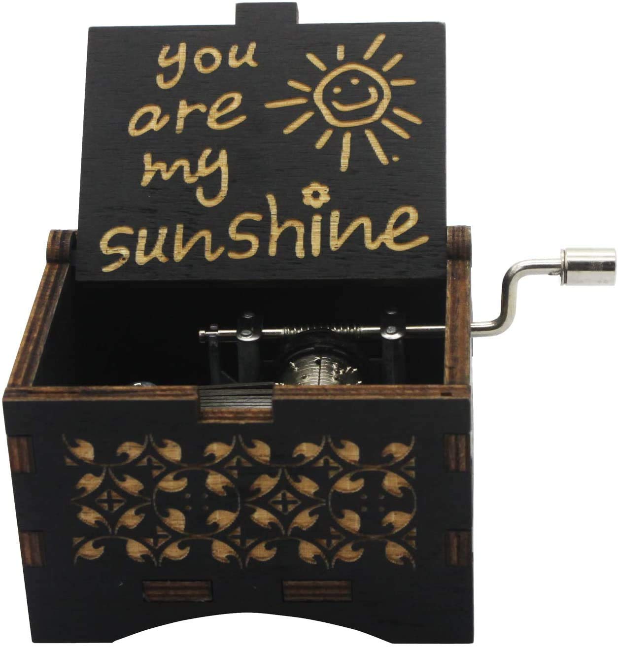 Saker® Wooden Hand Crank Music Box You Are My Sunshine Melody Vintage ...