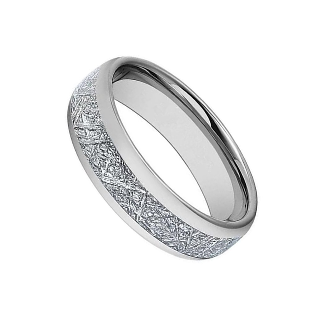 Women 6MM Domed Tungsten Ring Silver Meteorites Pattern Inlay Wedding Band