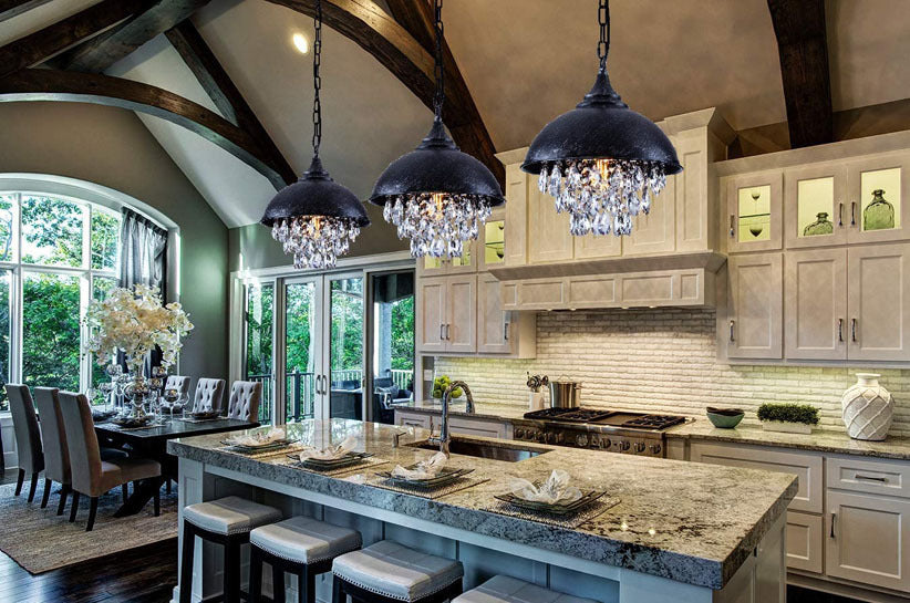 Retro Bar Coffee Restaurant Bar LED Simple Wrought Iron Lid Crystal ...