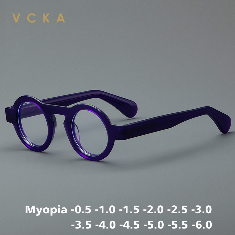 VCKA Round Vintage Acetate Myopia Glasses Frame 8 colors Men ...