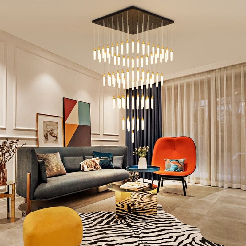 Duplex Stair Long Chandeliers High-rise Apartment Rotating Jump-storey ...