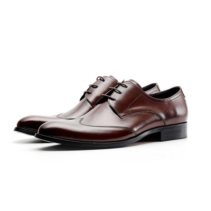 Mens Brown Wingtip Leather Derby Shoes : Free Shipping