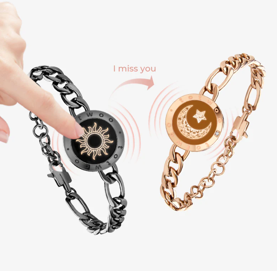 Sun&moon Long Distance Smart Vibration Bracelets with Figaro Chain