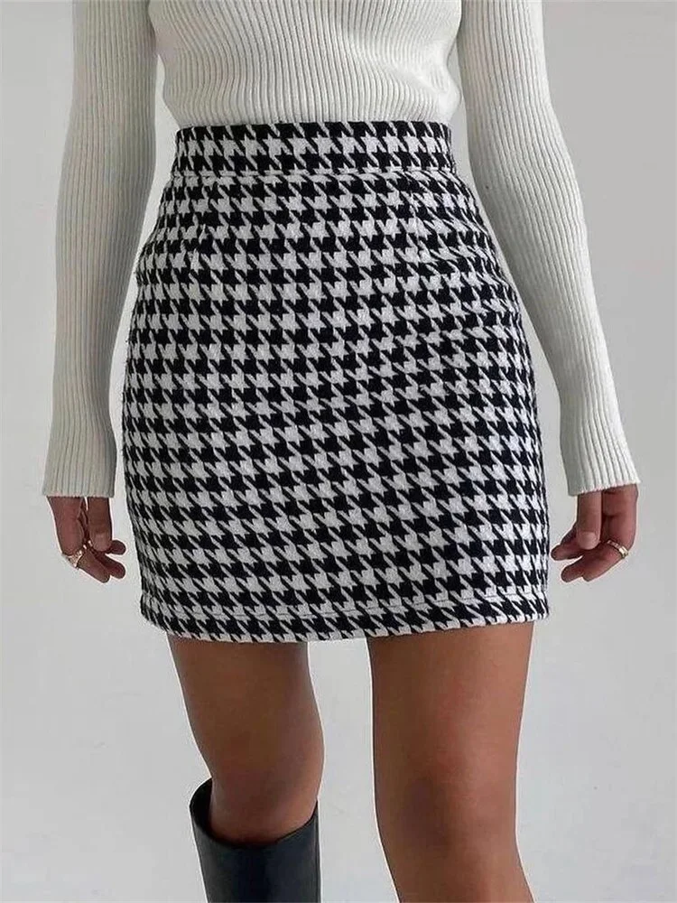 Uveng Women's Skirts Woolen High Waist Slim Plaid Short Skirt A-Line ...